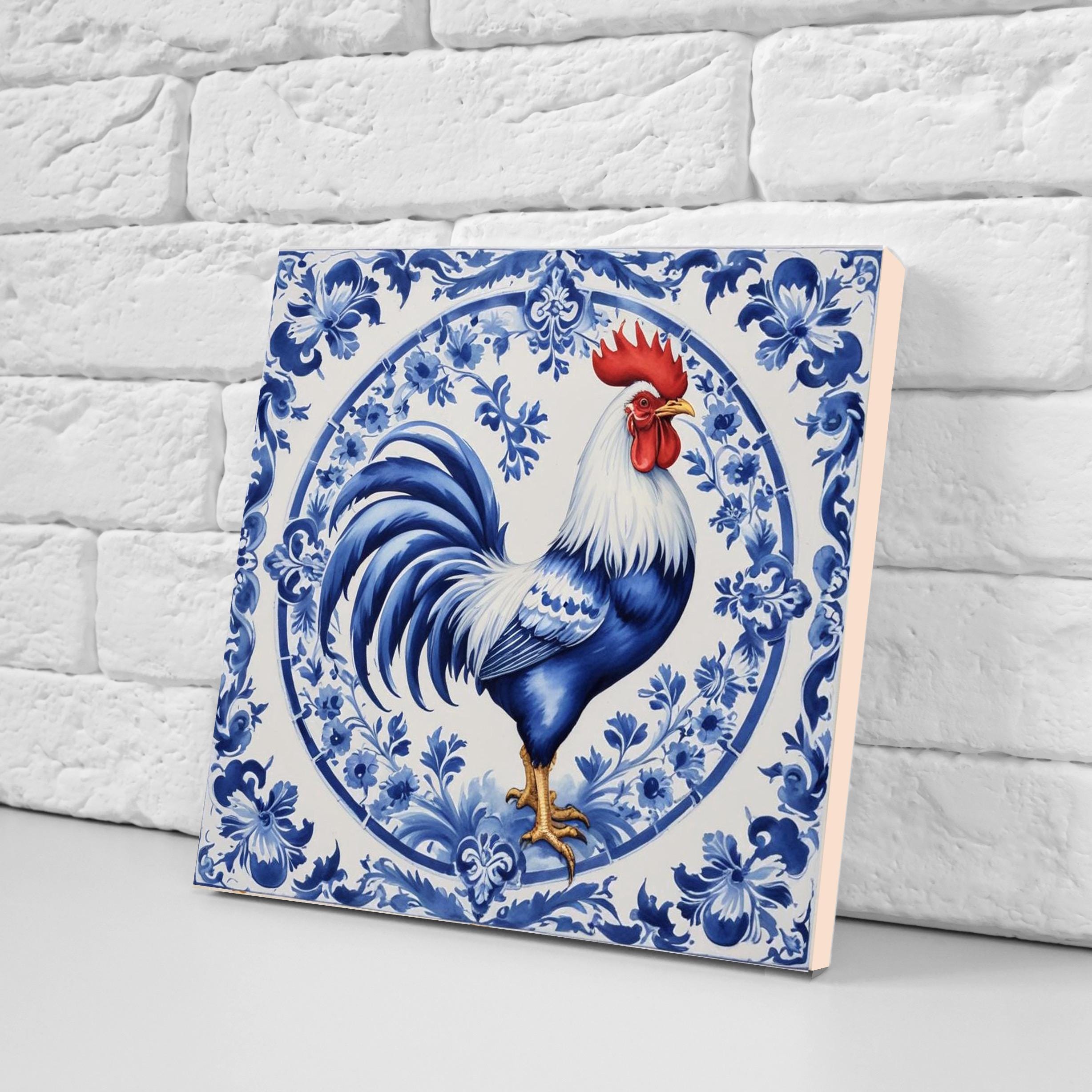 Delft Blue Rooster Tile: Dutch Ceramic Wall Art, Countryside Home ...
