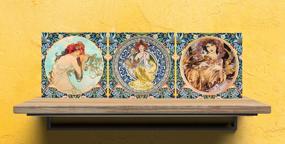 Art Nouveau Ceramic Tiles: Alphonse Mucha Print, Set of 3 - Etsy