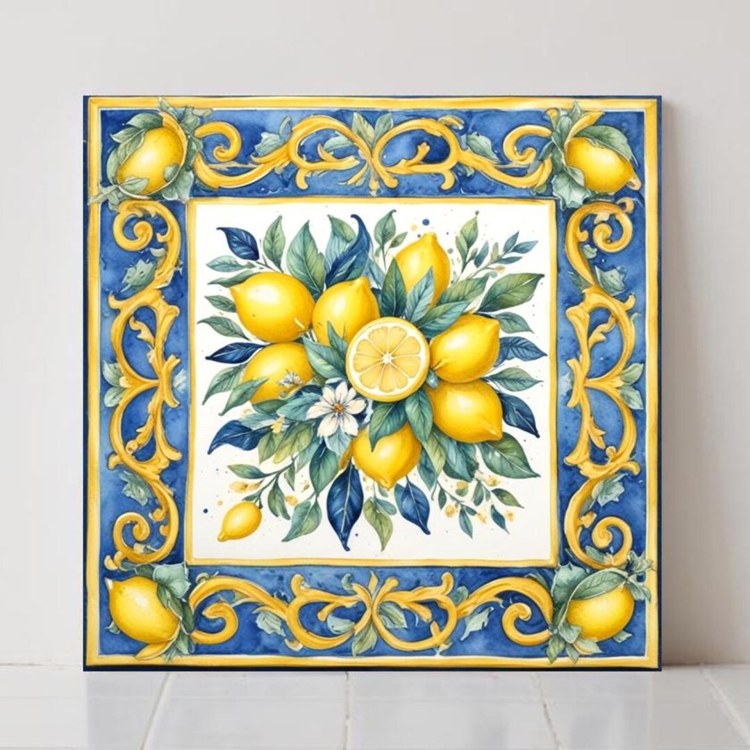 Italian Majolica Lemon Tiles: Handmade Ceramic Wall Decor, Set of 2 - Etsy