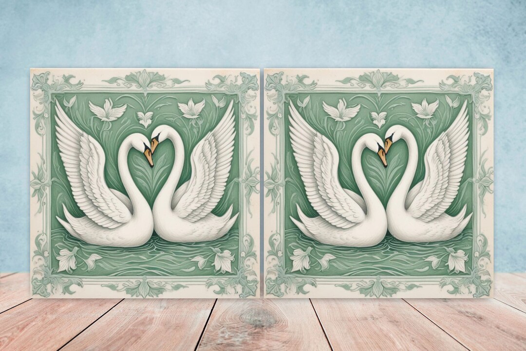Art Nouveau Swan Ceramic Tiles - Set of 2 Art Nouveau Bird Wall Decor ...