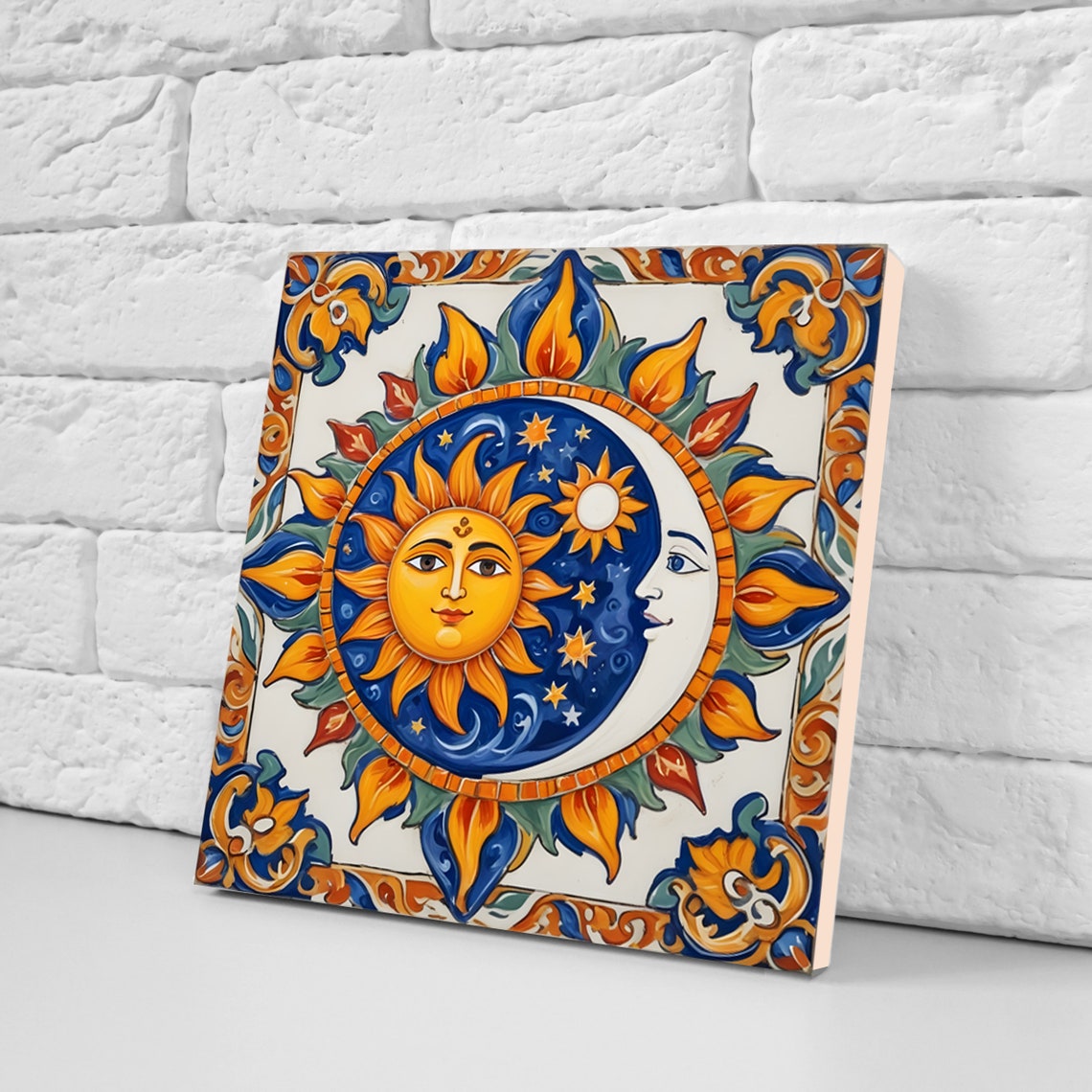 Sicilian Ceramic Tiles - Sun & Moon Italian Wall Art Decor - Set of 3 ...