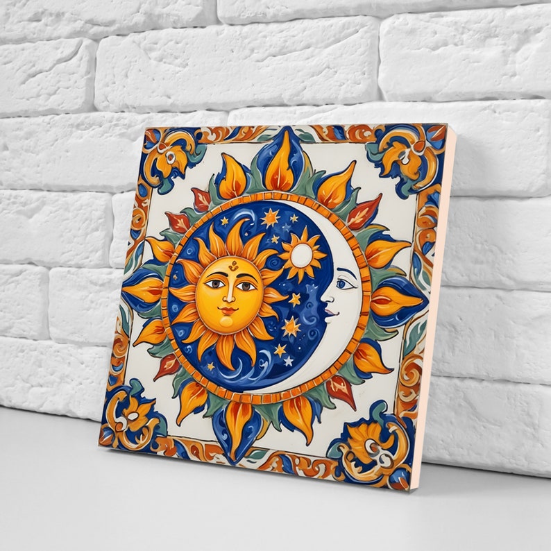 Sicilian Ceramic Tiles - Sun & Moon Italian Wall Art Decor - Set of 3 ...