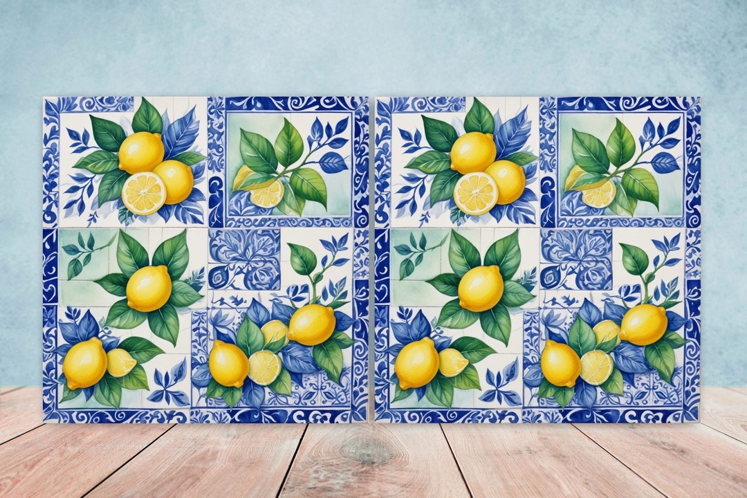 Italian Majolica Lemon Tiles: Set of 2 Ceramic Wall Decor - Etsy