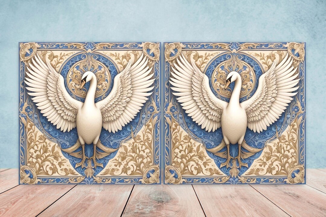Art Nouveau Swan Ceramic Tiles - Set of 2 Art Nouveau Bird Wall Decor ...