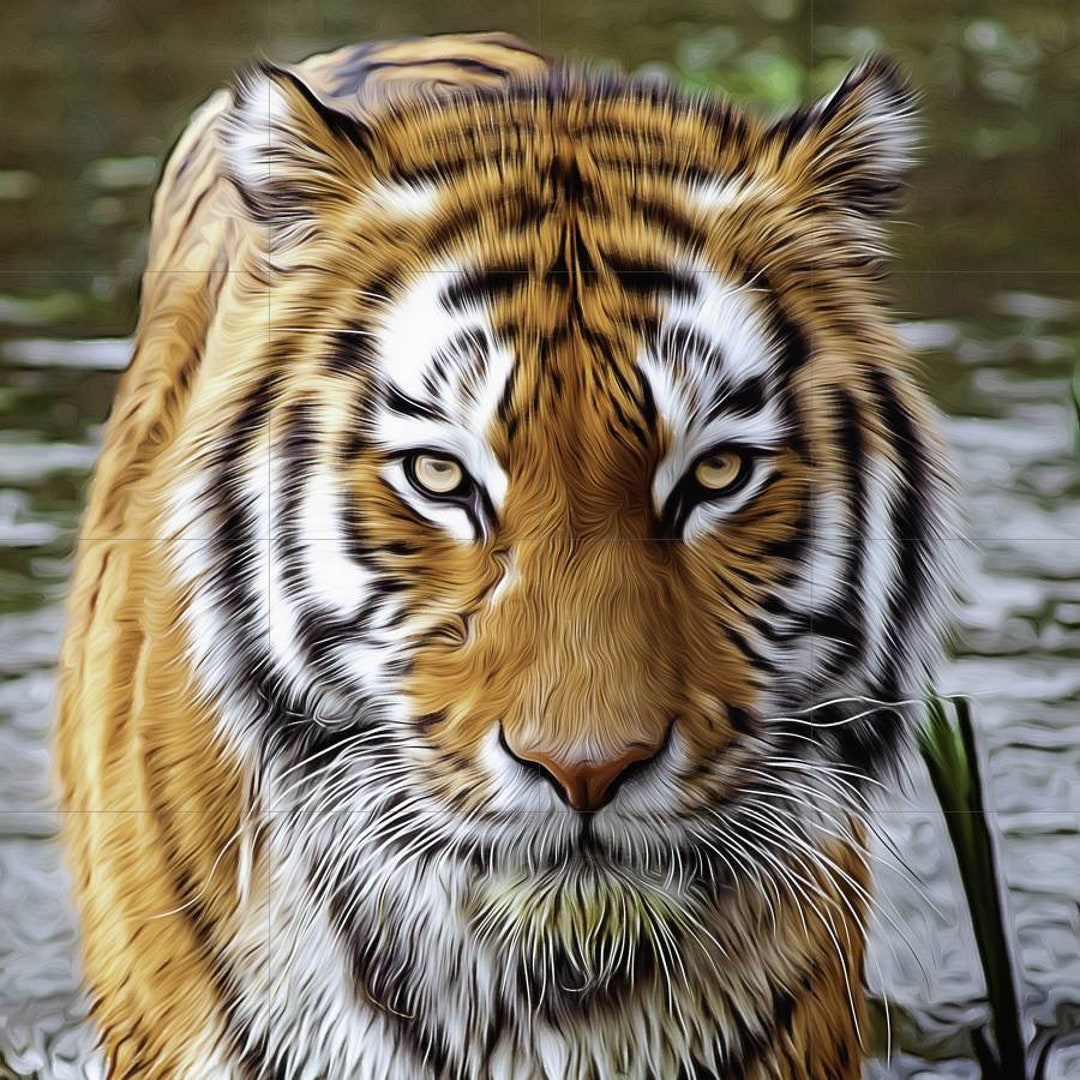 Tile Mural/mosaic Ceramic Panel of a Tiger - Tiger Wall Print - Tiger ...