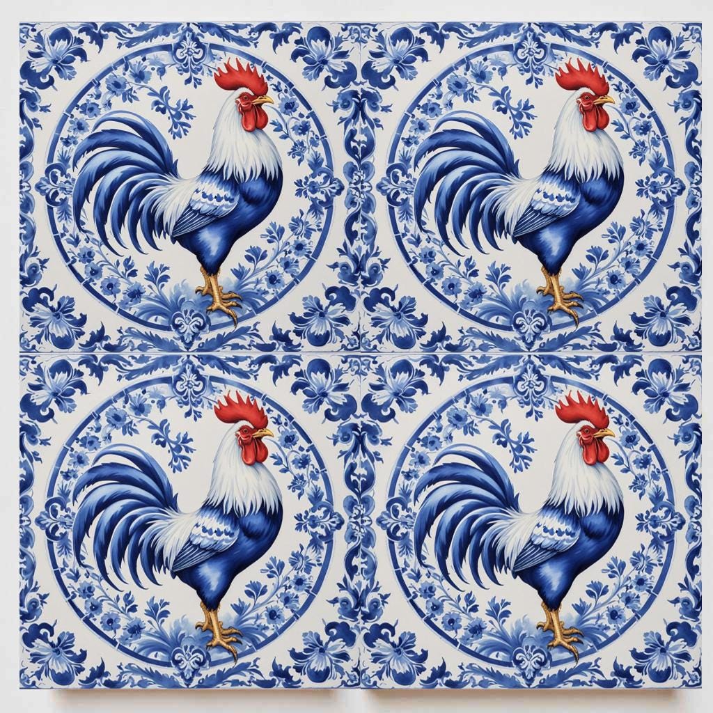 Delft Blue Rooster Tile: Dutch Ceramic Wall Art, Countryside Home ...