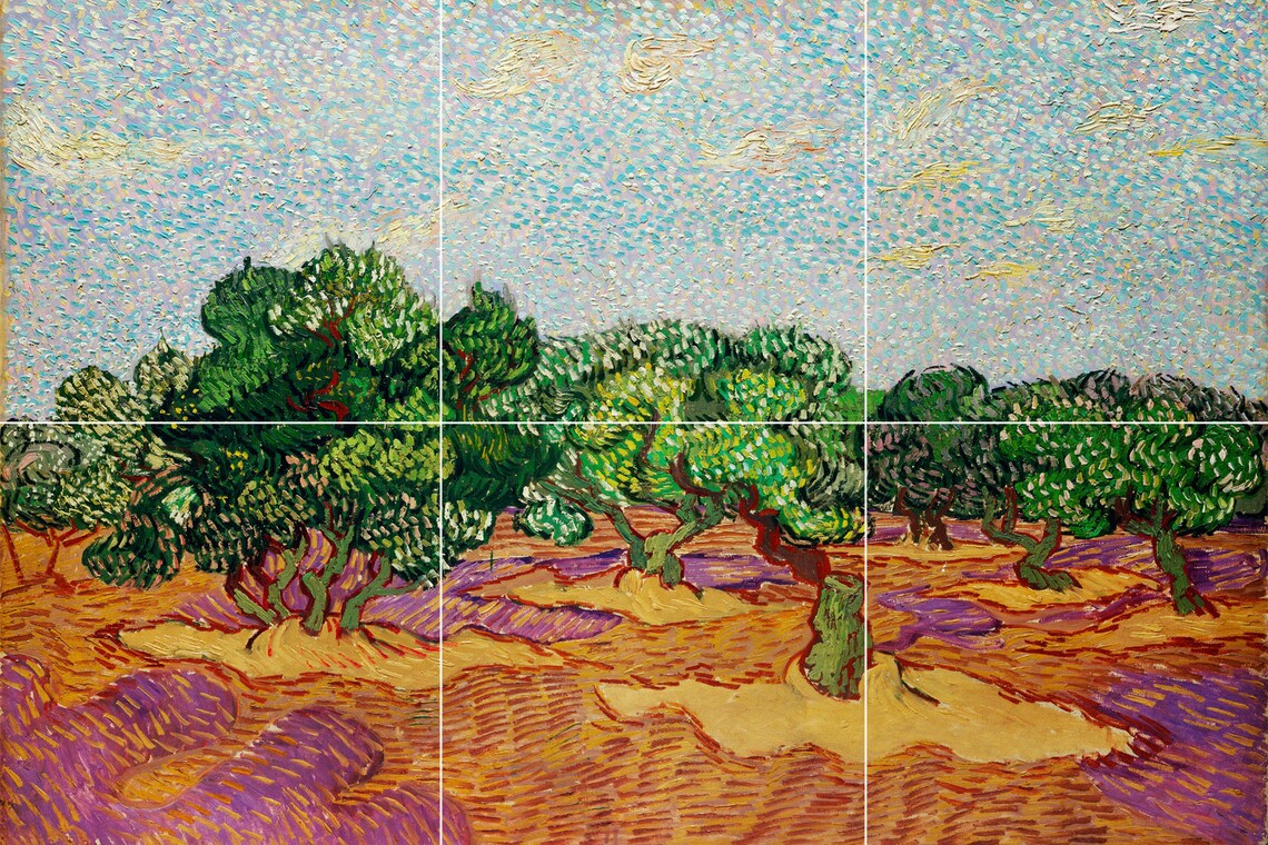 Van Gogh Olive Trees Tile Mural: Countryside Ceramic Mosaic Panel - Etsy