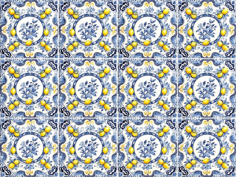 Italian Majolica Lemon Ceramic Tiles: Mediterranean Kitchen Decor, Set ...