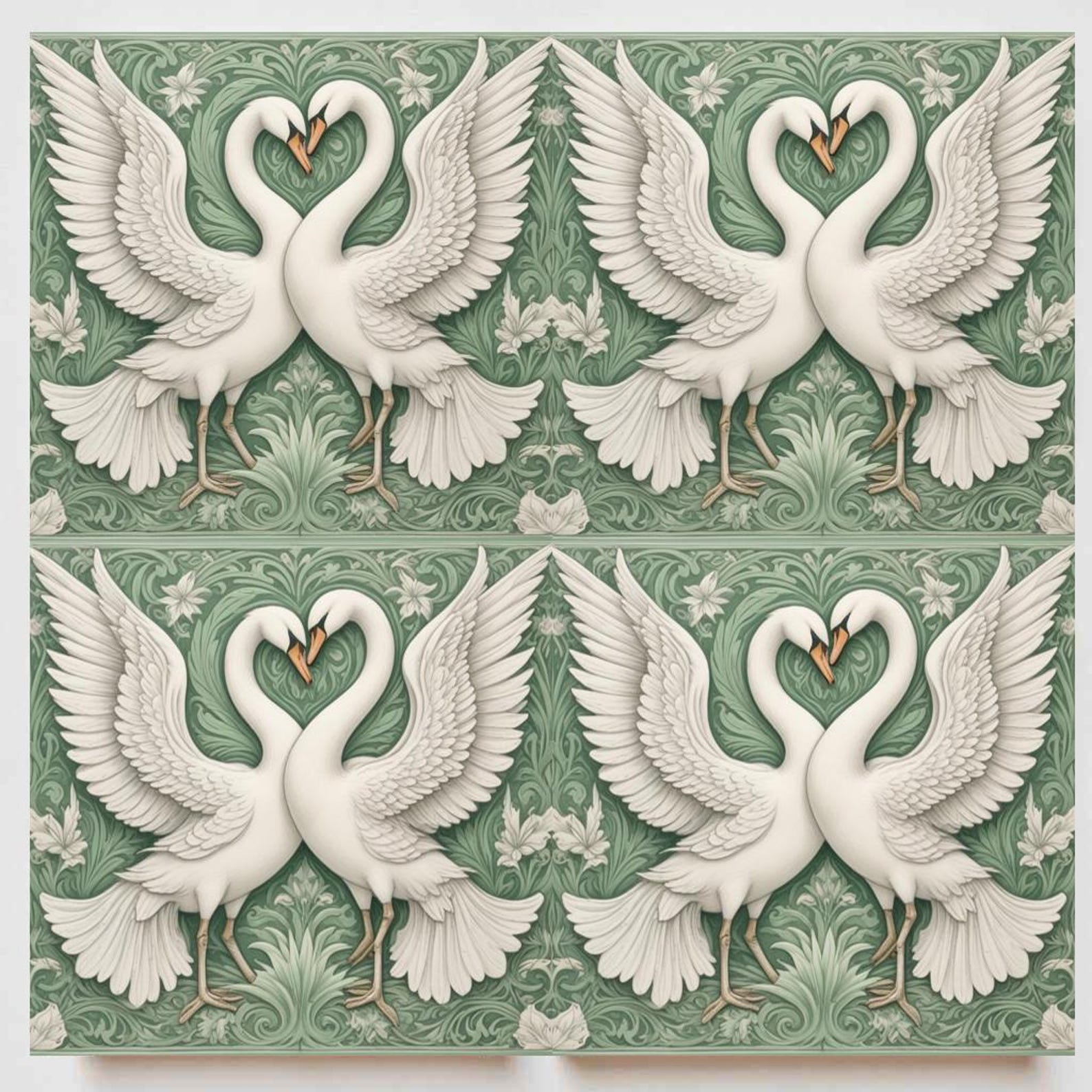Art Nouveau Swan Ceramic Tiles: Bird Wall Decor, Kitchen Backsplash ...