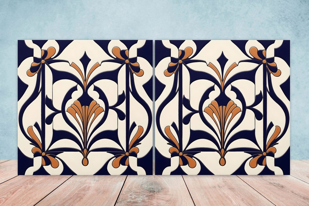 Art Deco Ceramic Tiles - Set of 2 Art Deco Wall Decor Geometric Tiles ...