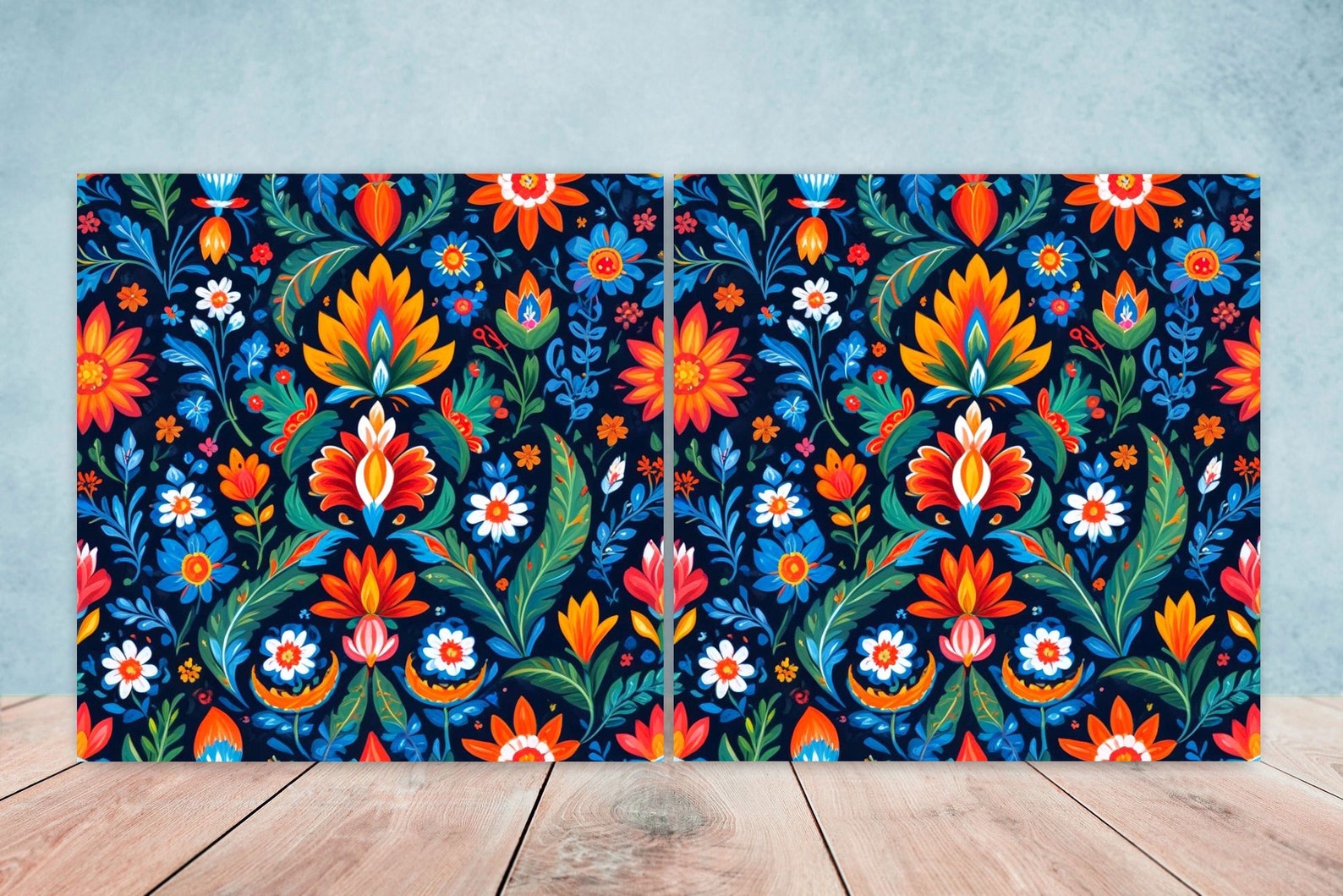 Set of 2 Mexican Floral Ceramic Tiles: Folk Art Wall Decor - Etsy