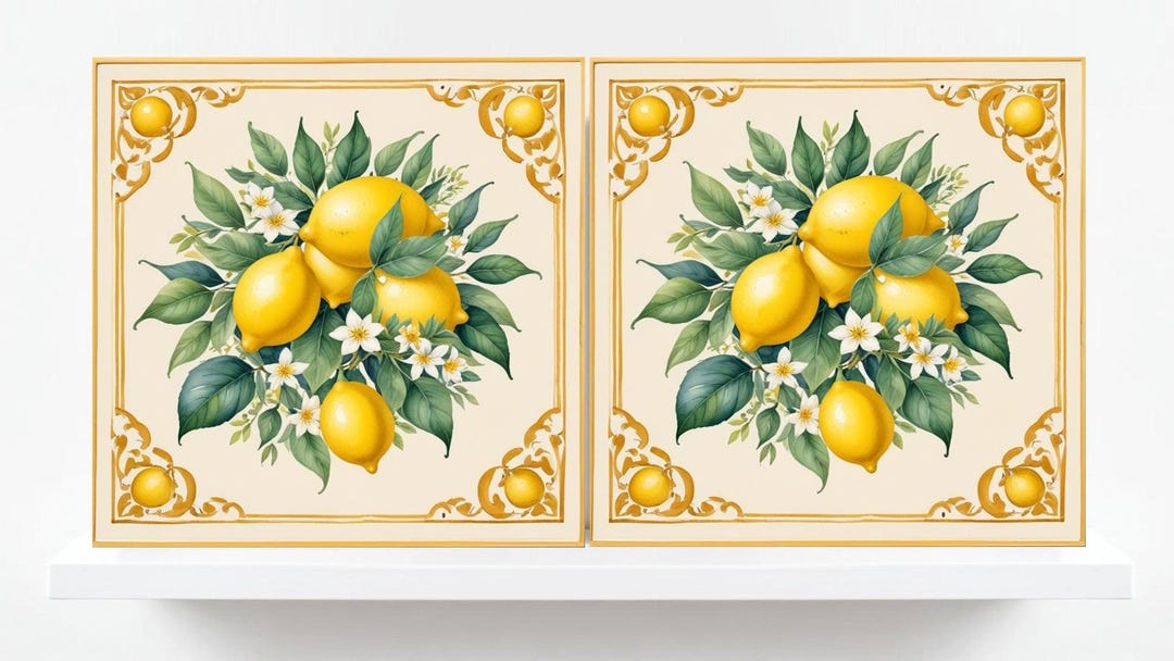 Italian Majolica Lemon Tile Set: Mediterranean Ceramic Sicilian Wall ...
