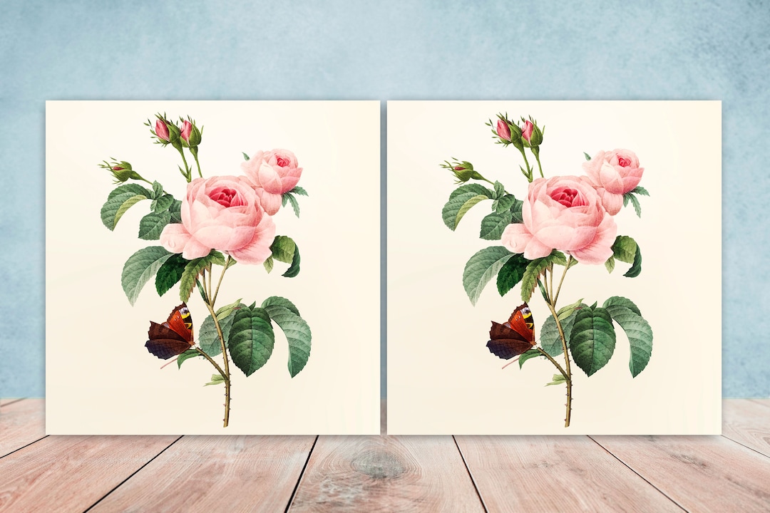 Floral Roses Tiles Flowers Design - Set of 2 Flower Wall Decor Tiles ...