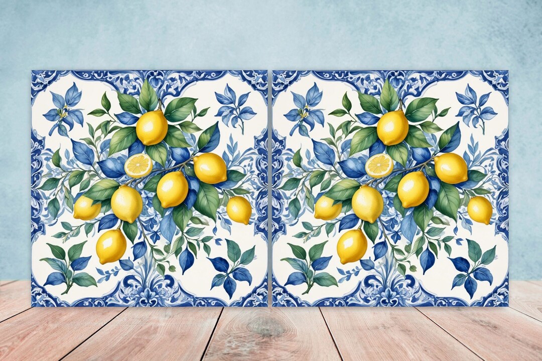 Italian Majolica Lemon Tiles - Set of 2 Italian Wall Decor Tiles ...