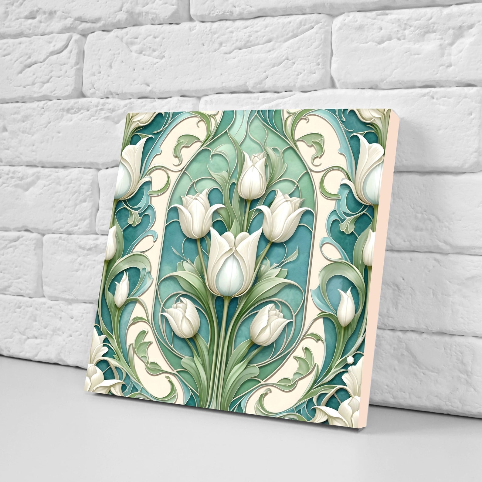 Art Nouveau Tulip Ceramic Tiles: Floral Wall Decor, Set of 2 - Etsy