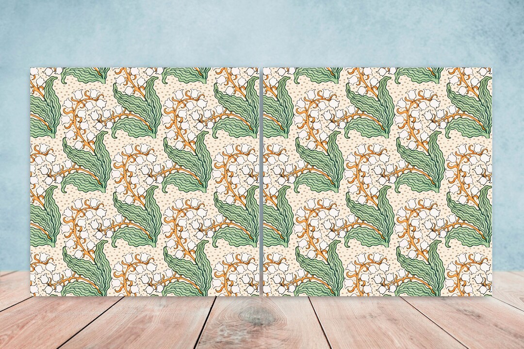 Art Nouveau Lily Flower Ceramic Tile Décor Set of 2 Wall Décor Tiles ...