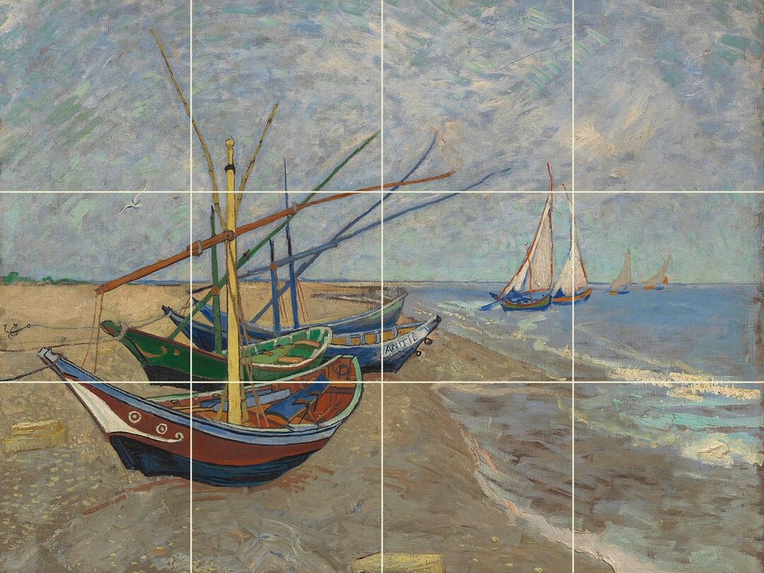 Tile Mural/mosaic Ceramic Panel of Van Gogh Fishing Boats on the Beach ...