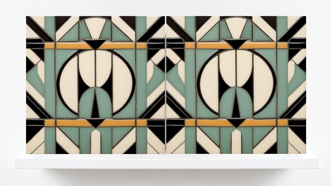 Art Deco Tile Green Backsplash - Set of 2 Retro Wall Decor Geometric ...