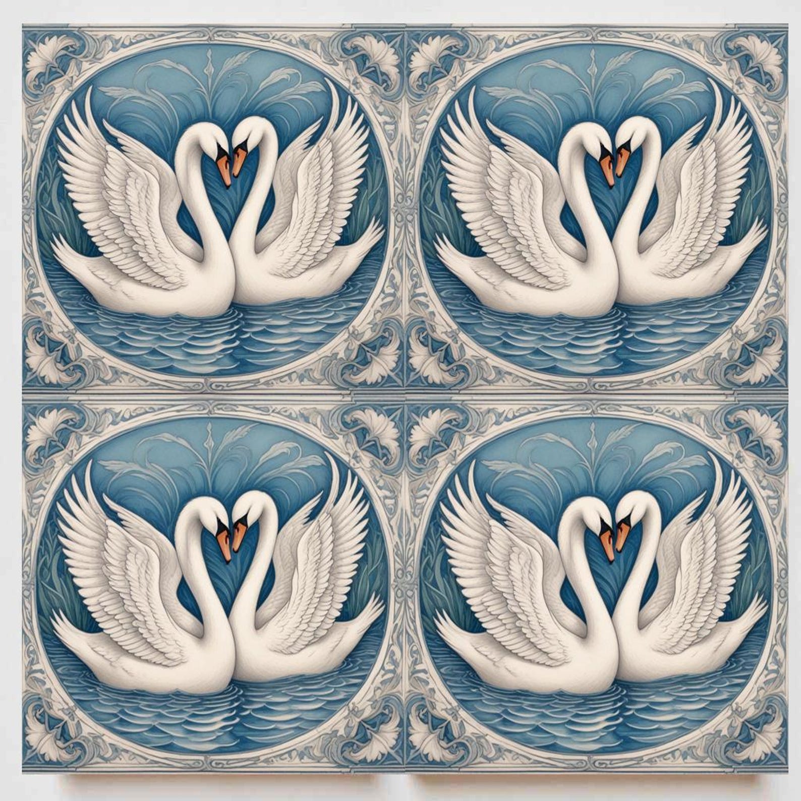 Art Nouveau Swan Ceramic Tiles: Bird Wall Decor, Kitchen Backsplash ...