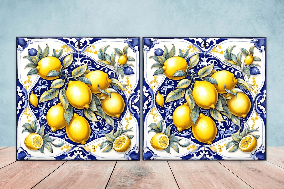 Italian Majolica Lemon Tiles - Set of 2 Italian Wall Decor Tiles ...