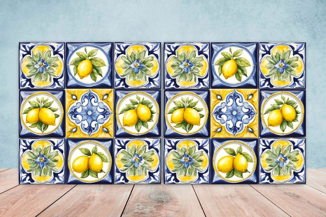 Italian Majolica Lemon Ceramic Tiles: Kitchen & Bath Decor - Set of 2 ...