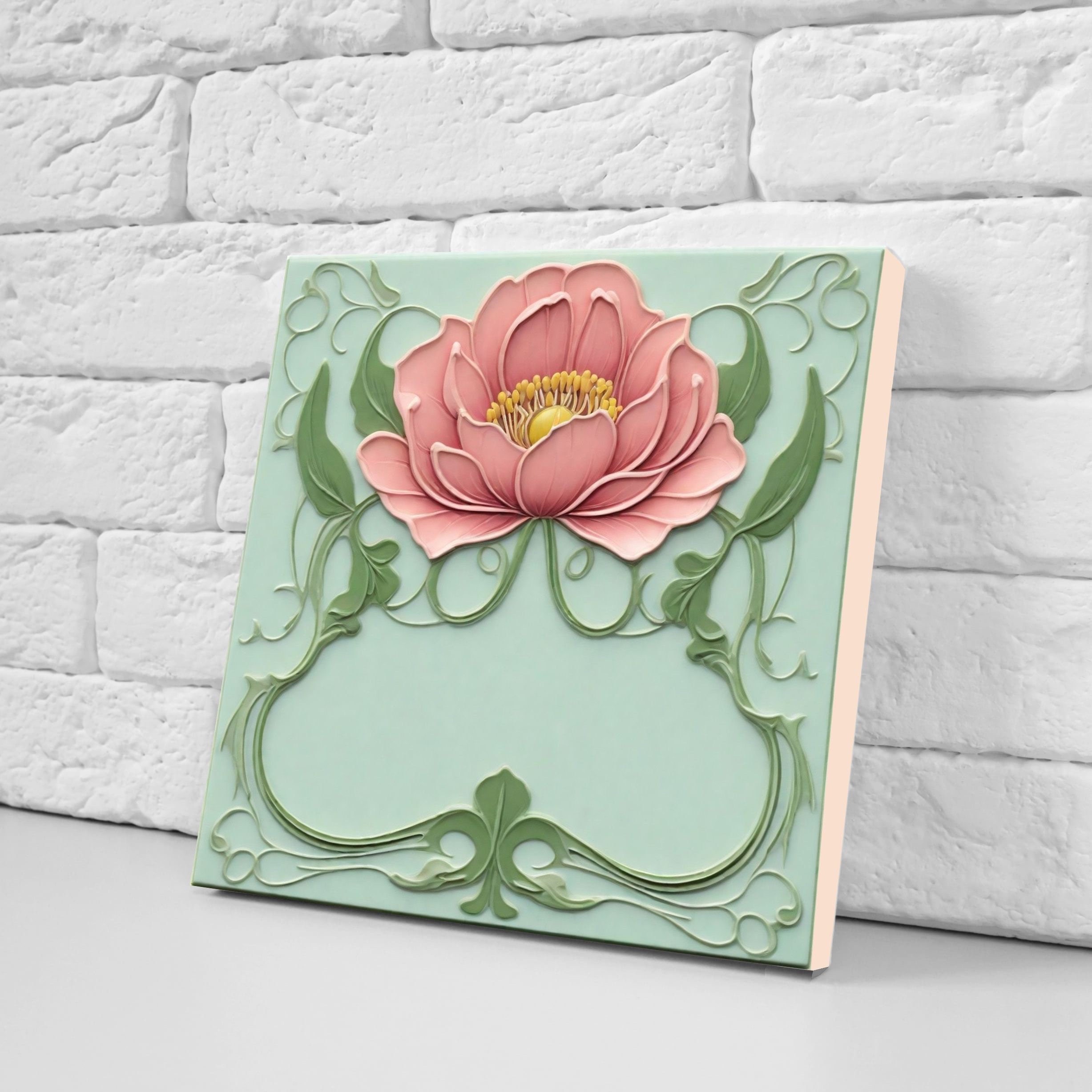 Art Nouveau Flower Ceramic Tile - Rose Wall Decor Kitchen Backsplash ...