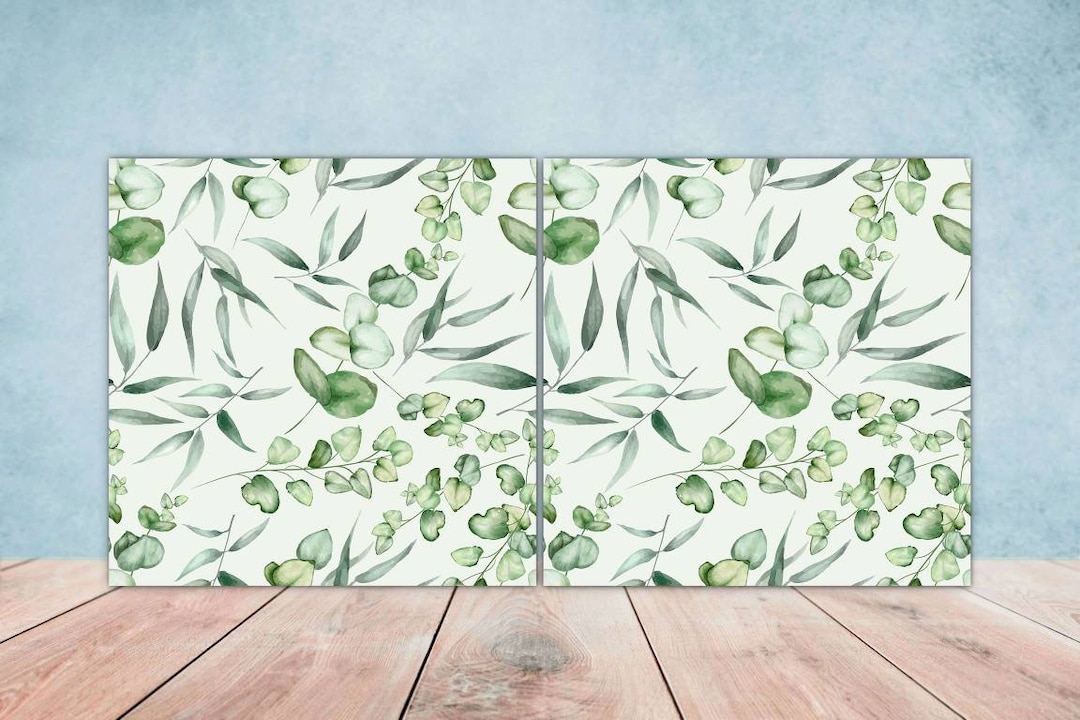 Tropical Leaf Tiles Design Set of 2 Botanical Wall Decor Leaves Art ...