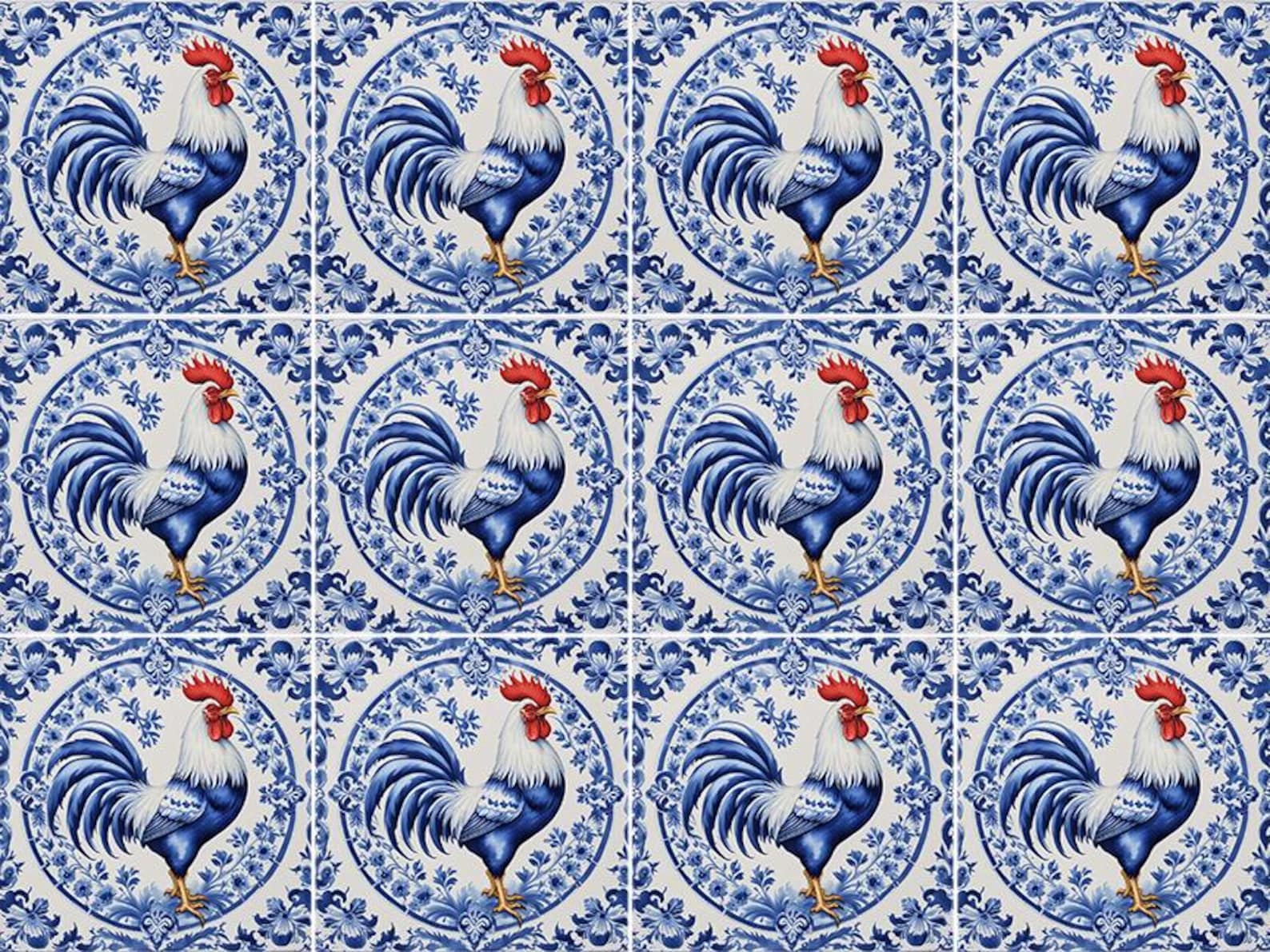 Delft Blue Rooster Tile: Dutch Ceramic Wall Art, Countryside Home ...