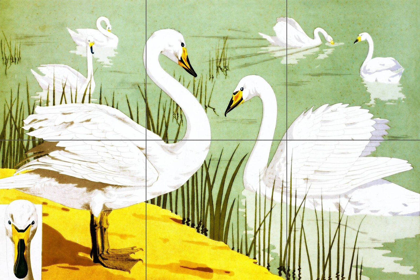 Tile Mural/mosaic Ceramic Panel of Swan Bird Mural Swans - Etsy