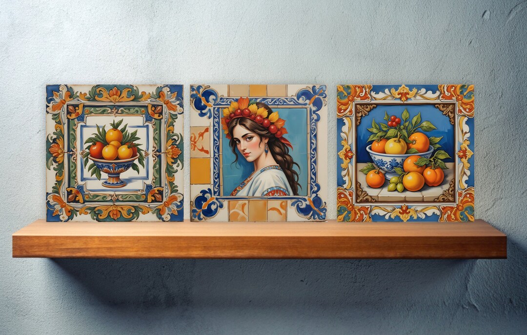 Sicilian Ceramic Tiles - Set of 3 Sicilian Wall Decor Tiles - Kitchen ...