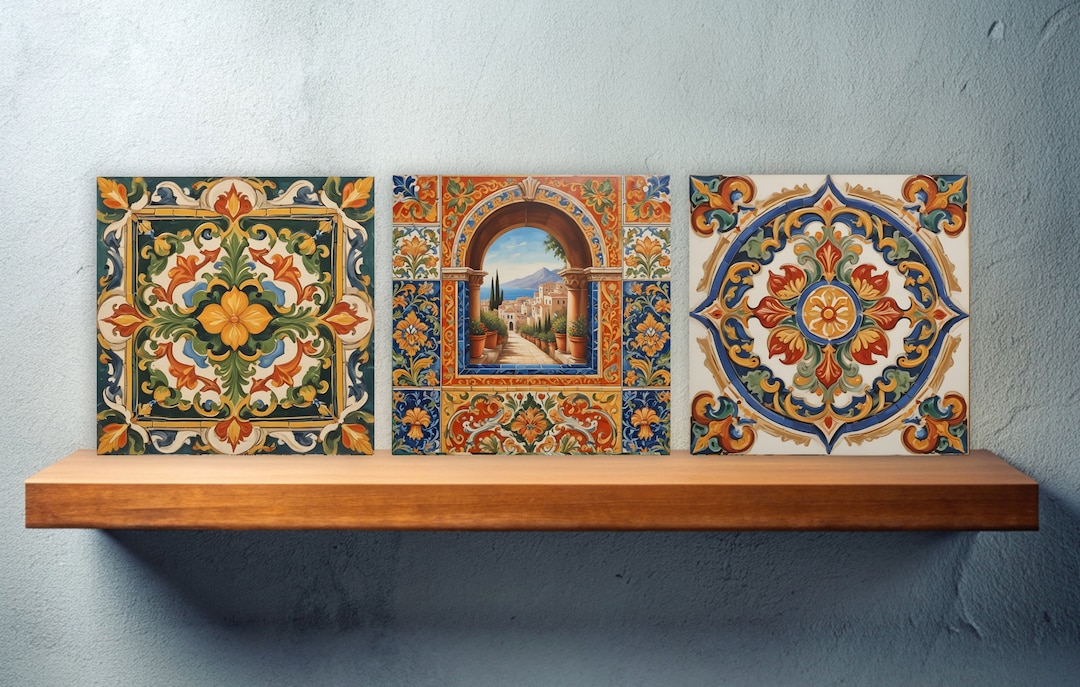 Sicilian Ceramic Tiles Set of 3 Sicilian Wall Decor Tiles Kitchen ...