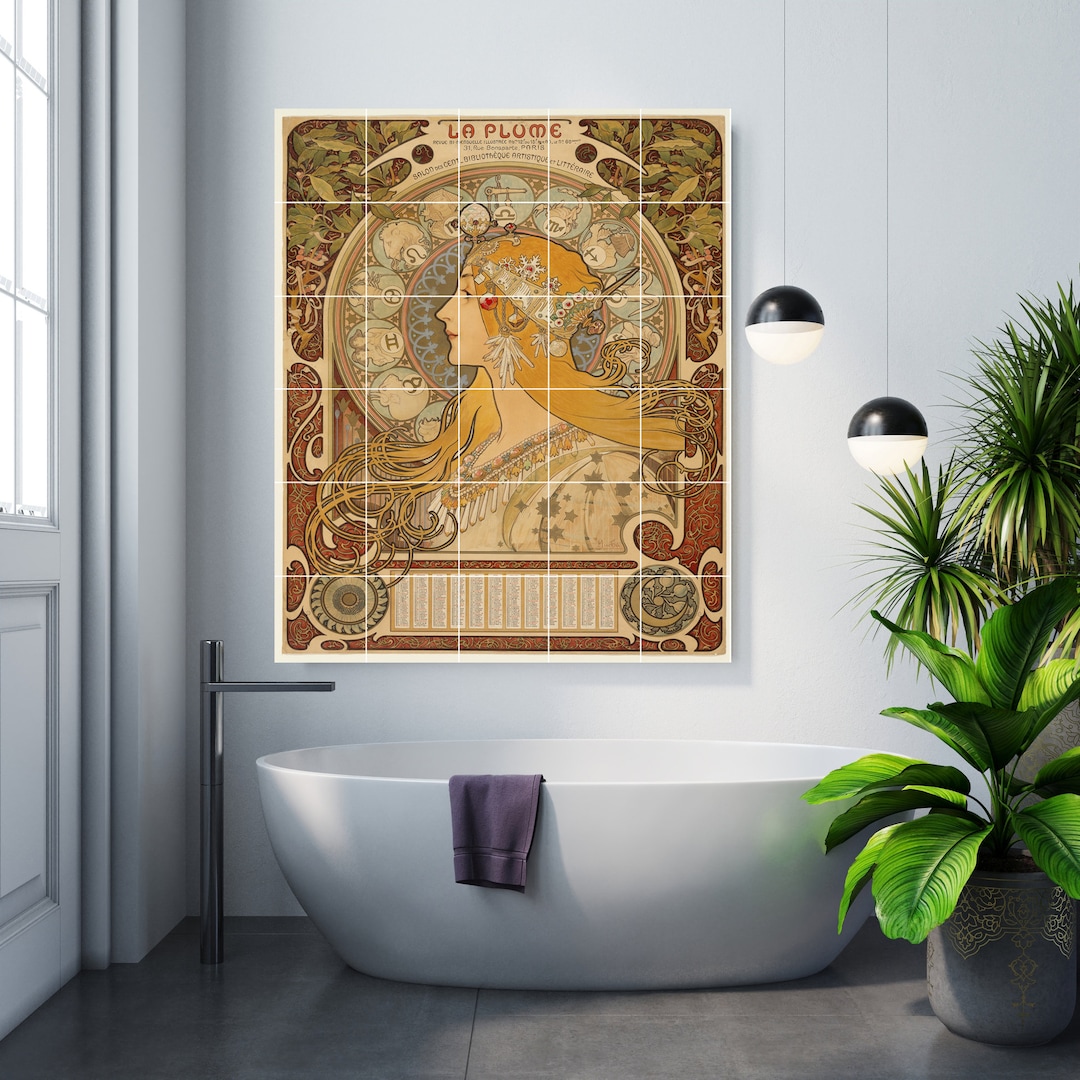 Tile Mural/mosaic Ceramic Panel of Alphonse Mucha - Alphonse Mucha Wall ...