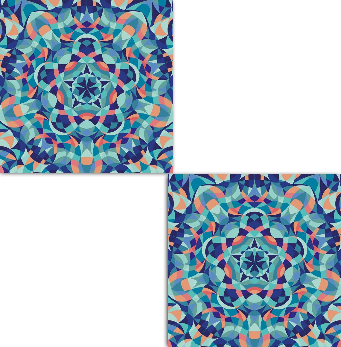 Geometric Tiles Kaleidoscope Design set of two 6 x 6 inches | Etsy
