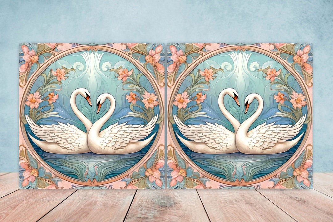 Art Nouveau Swan Ceramic Tiles - Set of 2 Art Nouveau Bird Wall Decor ...