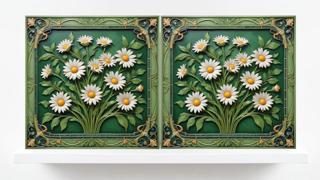 Daisy Flower Ceramic Tiles: Botanical Wall Decor, Set of 2 - Etsy