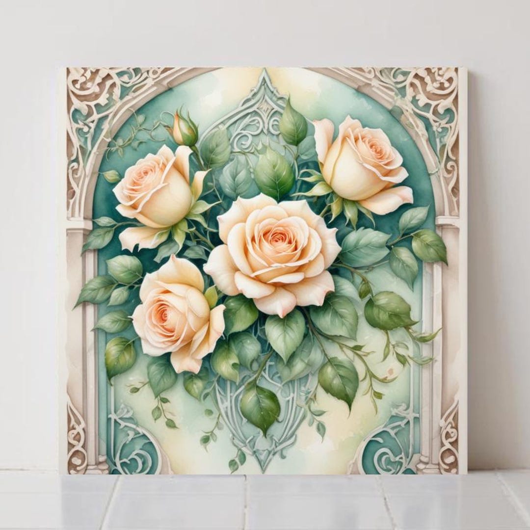Rose Ceramic Tile, Art Nouveau Floral Wall Art, Botanical Flower ...