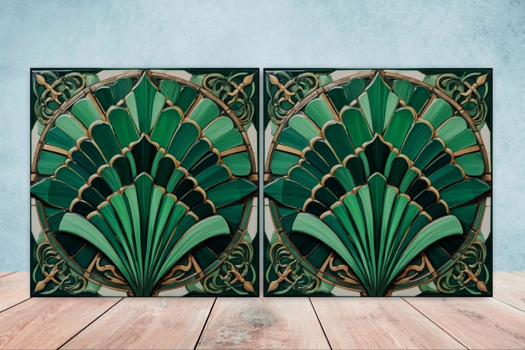 Art Deco Ceramic Tiles Set of 2 Art Deco Wall Decor Geometric Tiles ...