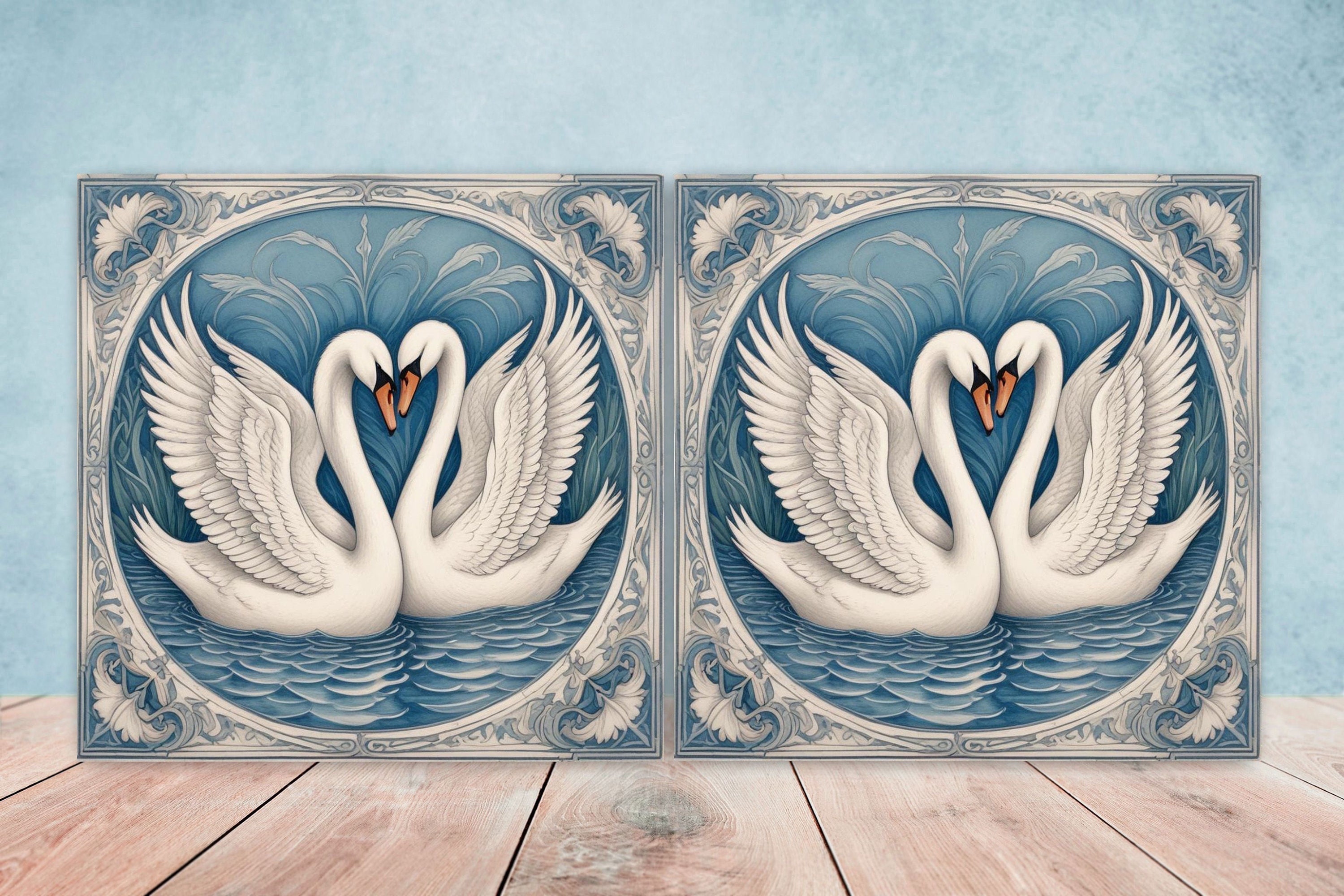 Art Nouveau Swan Ceramic Tiles: Bird Wall Decor, Kitchen Backsplash ...