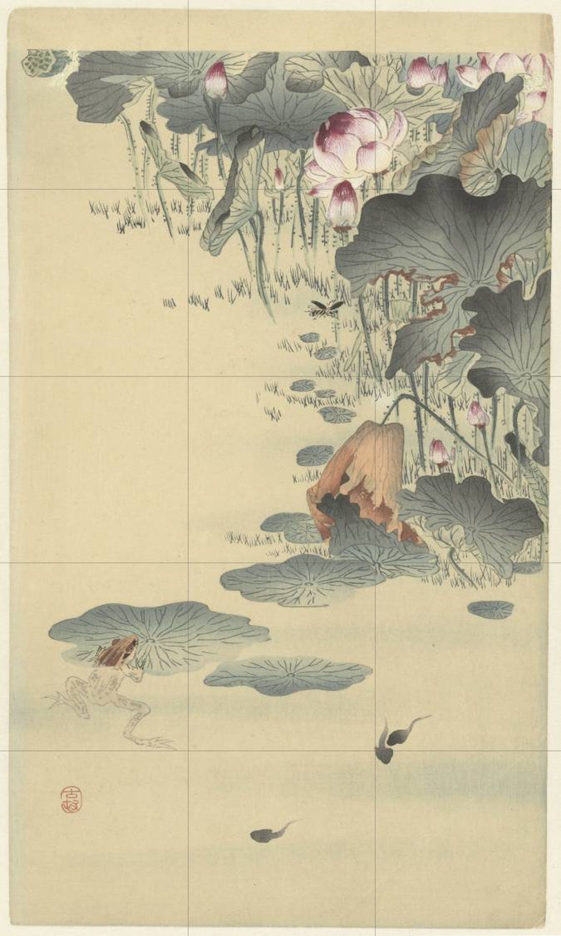 Frog and Tadpoles Tile Mural: Ohara Koson Japanese Oriental Wall Art ...