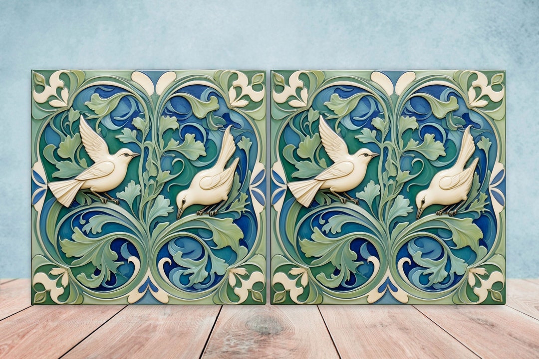 Art Nouveau Bird and Flower Ceramic Tiles -set of 2 Art Nouveau Bird ...