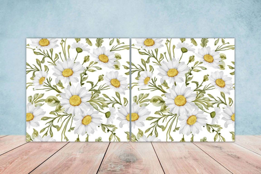 Floral Daisy Tiles Flowers Design - Set of 2 Flower Wall Decor Tiles ...