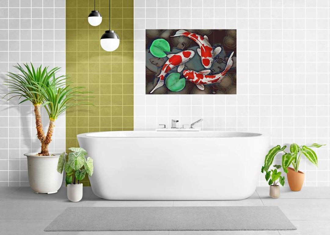 Japanese Koi Fish Tile Mural: Gloss Ceramic Mosaic Panel - Etsy