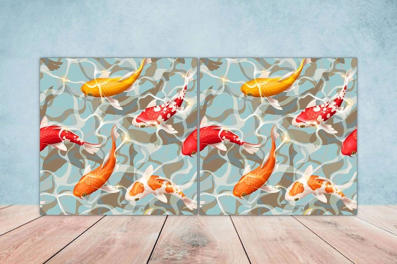 Koi Fish Ceramic Tile Japanese Tiles set of 2 Wall Decor - Etsy
