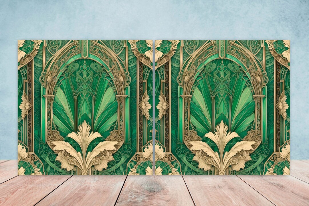 Art Deco Ceramic Tiles Set of 2 Art Deco Wall Decor Geometric Tiles ...