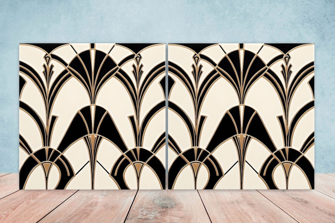 Art Deco Ceramic Tiles - Set of 2 Art Deco Wall Decor Geometric Tiles ...