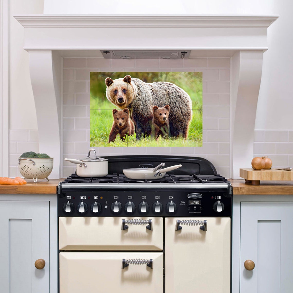 Grizzly Bear With Cubs Tile Mural: Gloss Ceramic Mosaic Panel - Etsy