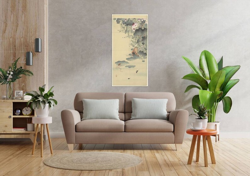 Frog and Tadpoles Tile Mural: Ohara Koson Japanese Oriental Wall Art ...