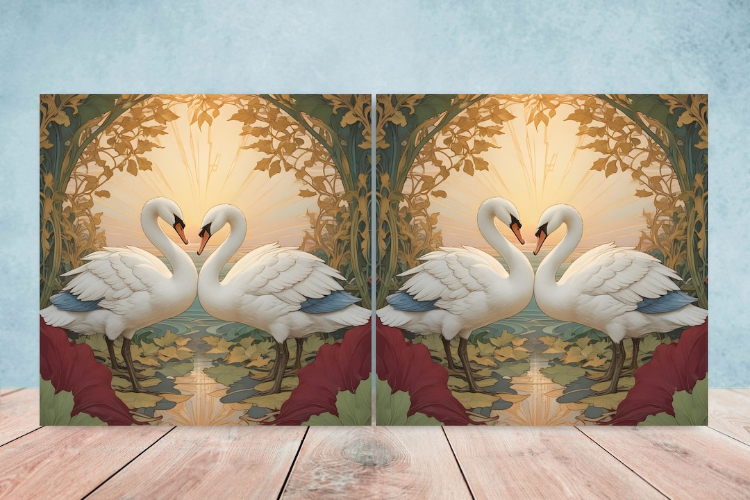 Art Nouveau Swan Ceramic Tiles - Walter Crane Style Bird Decor - Set of ...