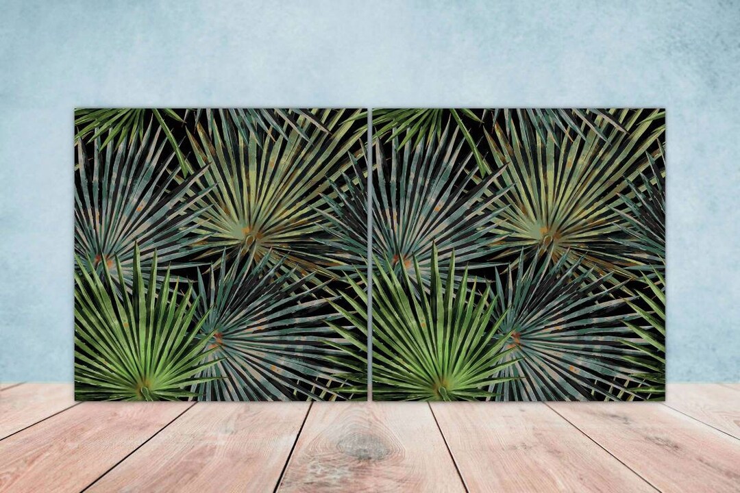 Tropical Leaf Tiles Design Set of 2 Botanical Wall Decor Leaves Art ...