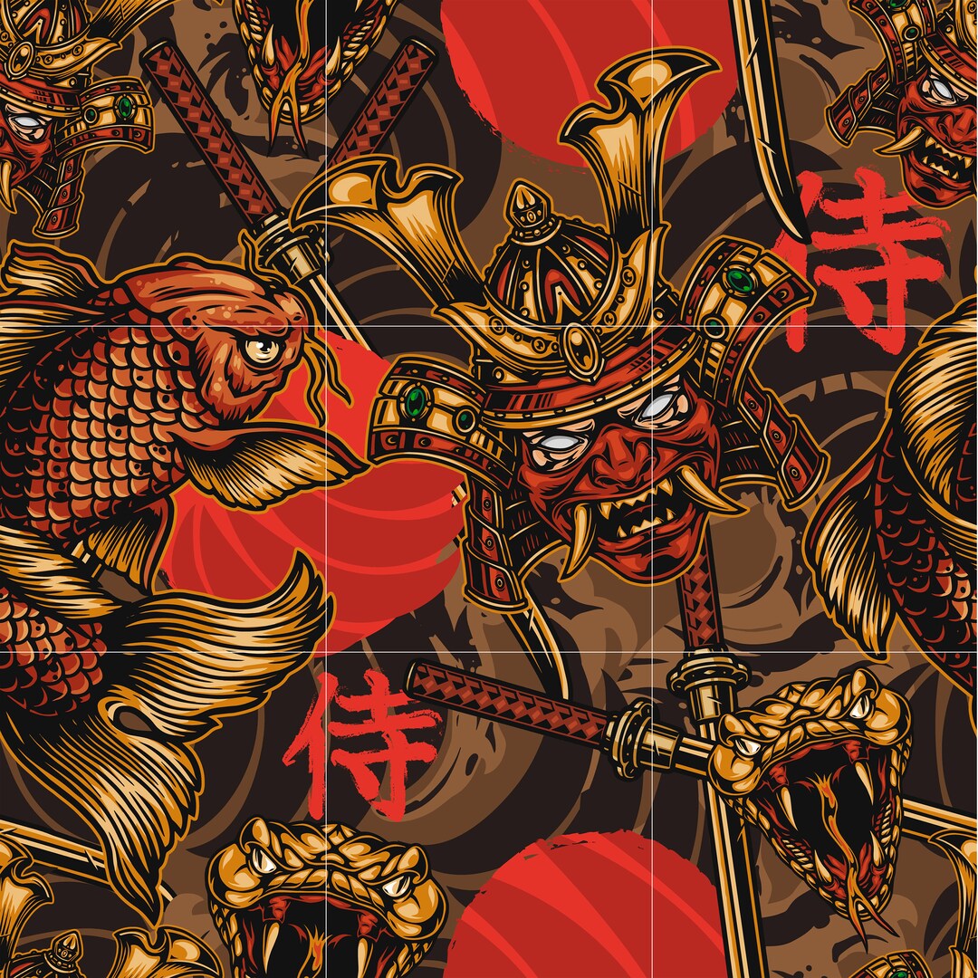 Tile Mural/mosaic Ceramic Panel of a Japanese Koi Fish and Samurai ...